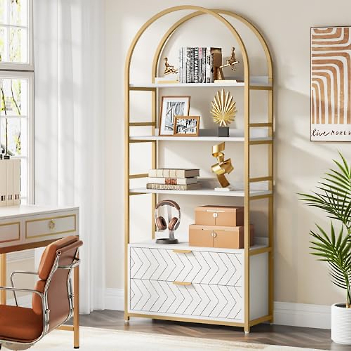 LITTLE TREE Bookshelf, 6-Tier Tall Bookcase with 2 Drawers and Open Storage Display Shelves