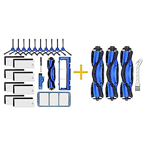 Replacement Parts Compatible with Eufy RoboVac 11S, 15C, 30, 30C, 12, 35C Vacuum Filters, 4 Pack Rolling Brushes, 10 Side Brushes, 8 Filter, 1 Pre Filter, 1 Roller Brush Guard