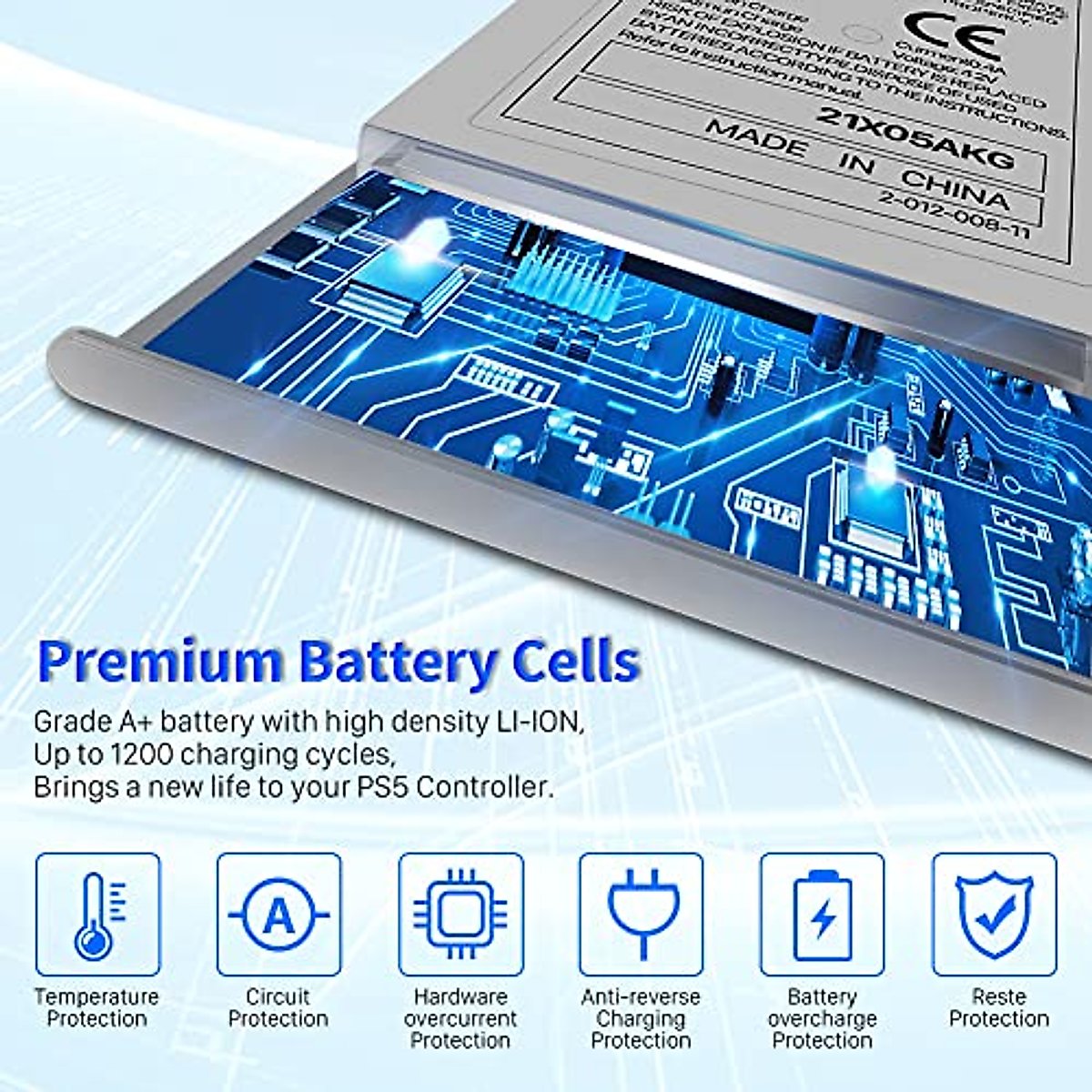 PS5 Controller Battery, [2800mAh] High Capacity Replacement New 0 Cycle Li-ion Battery for Sony Playstation 5 Dualsense Controller CFI-ZCT1 W B U Replace PS5 LIP1708 Battery Pack with Tool Kit