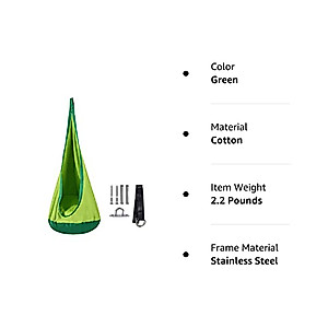 RedSwing Pod Swing for Kids, Cotton Child Hanging Pod Hammock Chair with Inflatable Cushion for Indoor Outdoor Use, Hardware Included, Green