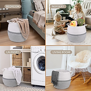 Woven Basket Rope Storage Basket, Home Decor Blanket Basket Laundry Hamper, Nursery BinToys Storage Basket with Handle, Baskets for Toys Pillows Towels