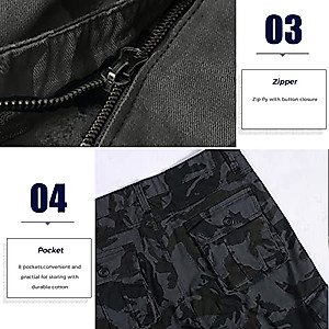 zeetoo Mens Relaxed-Fit Cargo Pants Multi Pocket Military Camo Combat Work Pants #03 Black 38