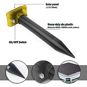 Solar Powered Repeller, 4 Pack Mole Repellent, Gopher Repellent Ultrasonic, Snake Deterrent, Vibration Stakes Outdoor, Repel Vole Gopher for Yard Lawns
