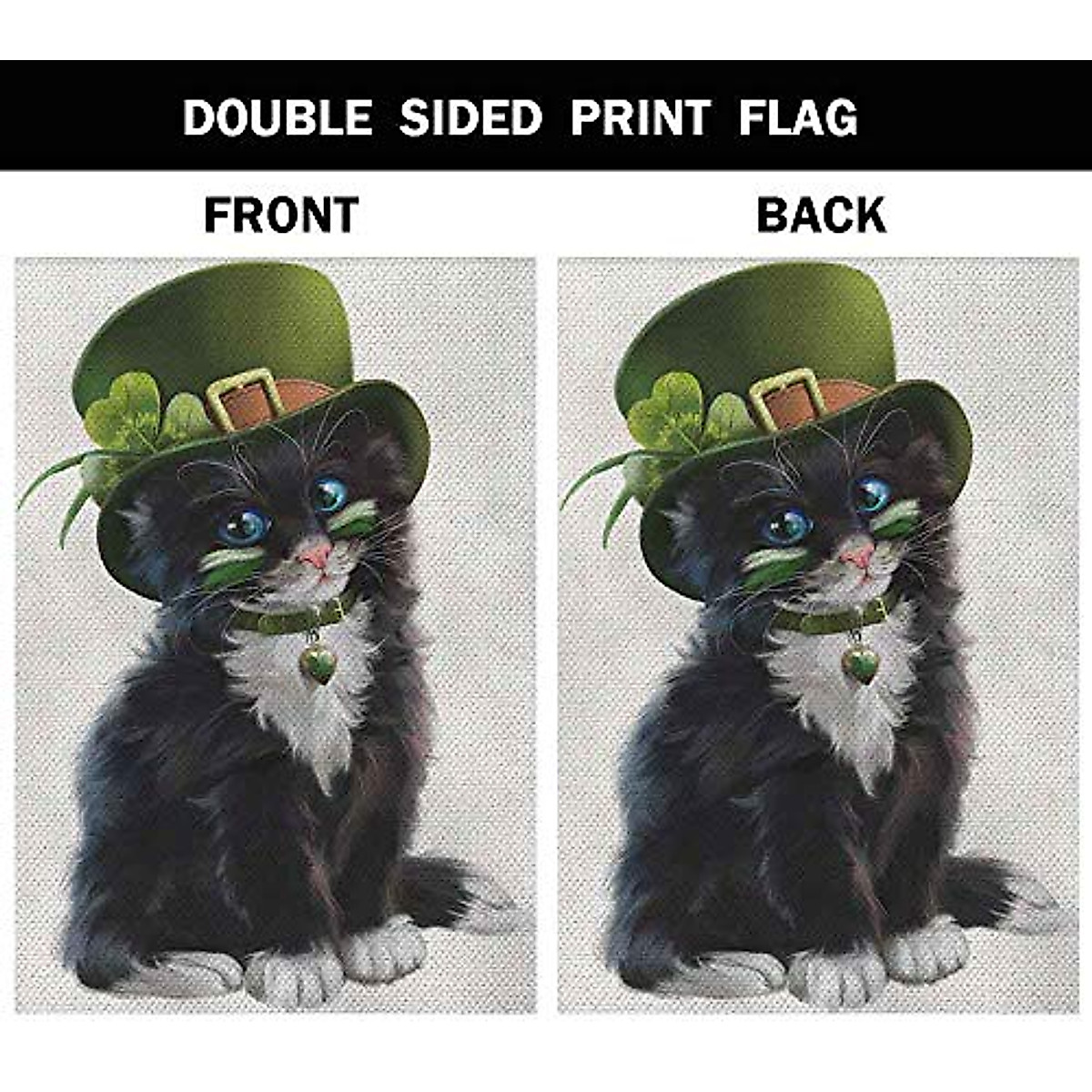 AOYEGO St Patricks Cat Garden Yard Flag 12.5"x 18" Double Sided Polyester Leprechaun House Flag Banners for Patio Lawn Outdoor Home Decor