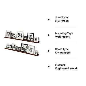 Wallniture Denver 48 Inch Long Floating Shelves for Wall, Narrow Picture Ledge Shelf Set of 2, Wall Shelves Walnut Color