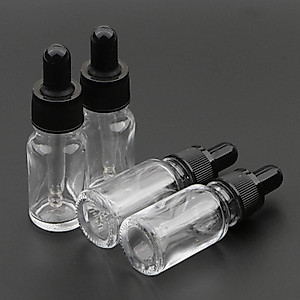 Kesell 8pcs Empty Refillable Clear Glass Essential Oil Bottles, 10ml Sample Storage Containers Vials Jars with Eye Dropper Dispenser and Black Screw Cap