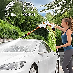 Portable Cordless Pressure Washer Max 880 PSI, 21V 3.0Ah Battery Powered Pressure Washer Power Cleaner with 12 Accessories for Car/Fence/Floor Cleaning & Watering