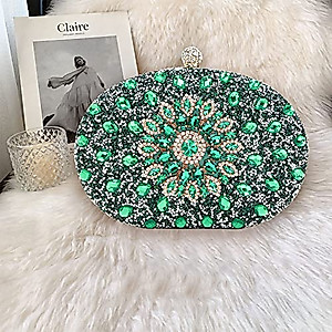CORIOS Rhinestone Evening Bag for Women Sparkly Sequin Purse Bridal Wedding Handbag Glitter Shoulder Bag Crystal Clutch Bag Elegant Crossbody Bag for Wedding Banquet Cocktail Prom Party Green