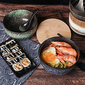 Cteaffee 38 OZ Large Ceramic Ramen Bowls Sets， Japanese ramen bowls, soup bowl, noodle bowls with Spoons and Chopsticks For Salad, Rice, Noodles, Microwave & Dishwasher Safe (Ramen bowl set)