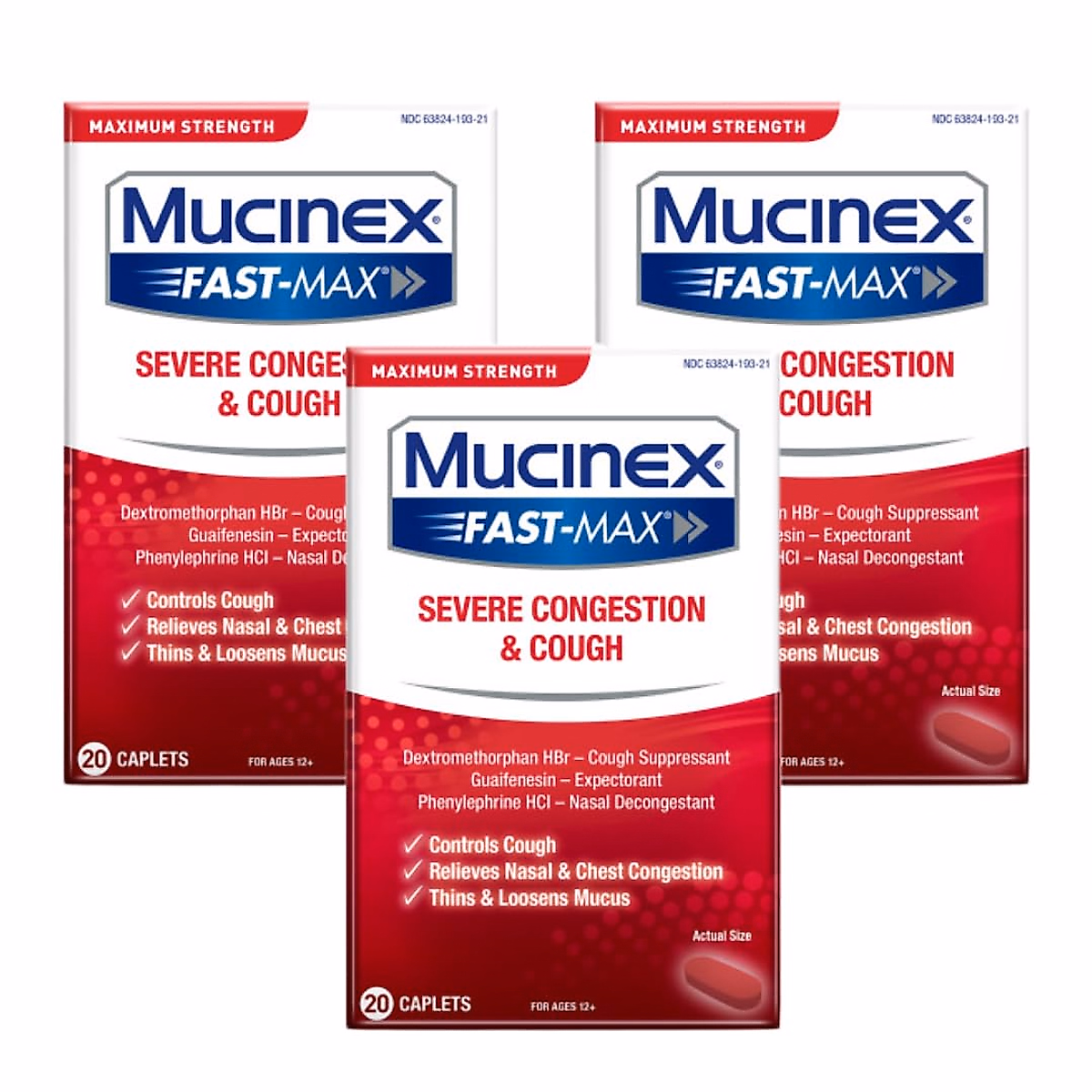 Mucinex Fast-Max Adult Severe Congestion and Cold Caplets, 20 Count (Pack of 3)
