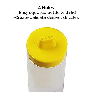 Drizzle Bottle for Hot Chocolate Bombs - Condiment Dispenser & Kitchen Squeeze Bottle- Chocolate Sauce, Frosting, Simple Syrup, Icing & Candy Melts- 4 Holes with Lid, Includes Chocolate Glaze Recipe