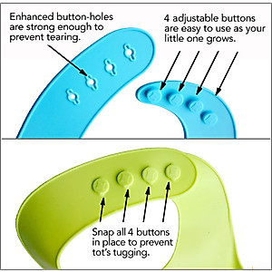 YMCF Products 2-Pack Waterproof Silicone Baby Bib Lightweight Comfortable Easy-Wipe Clean (Green/Blue, Small)