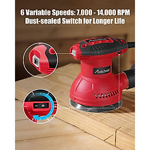 AVID POWER Orbital Sander 3.0 Amp 5 Inch Electric Sander Tool 6 Variable Speeds Random Orbit Sander for Woodworking, 7000-14000 RPM, 12 Pcs Sandpapers