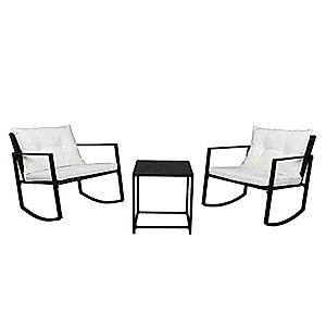 SAWQF Single 2pcs Coffee Table 1pc Exposed Rocking Chair Three-Piece Set Black Outdoor Furniture Set