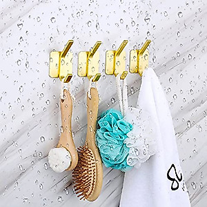 Adhesive Hooks - Heavy Duty Wall Hooks Towel Hooks for Hanging Coat,Robe,Towels,Hat,Robe Wall Mounted Rustproof and Oil Proof Hook for Bathroom,Kitchen Waterproof Aluminum Alloy (Gold 8ps)