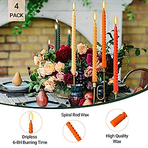 Orange-Gradient Spiral Taper Candles for Home Decoration, 4 Pack 10 Inch Candlesticks for Dinner Party Holiday Fall Halloween and Harvest