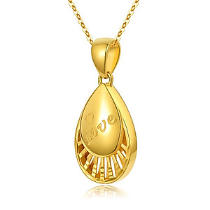 SISGEM 18K Yellow Gold Shiny Love Necklace for Women, 5MM Thick Gold Love Teardrop Shape Pendant Jewelry Anniversary Mother's Day Gift for Wife, Mom 18inch