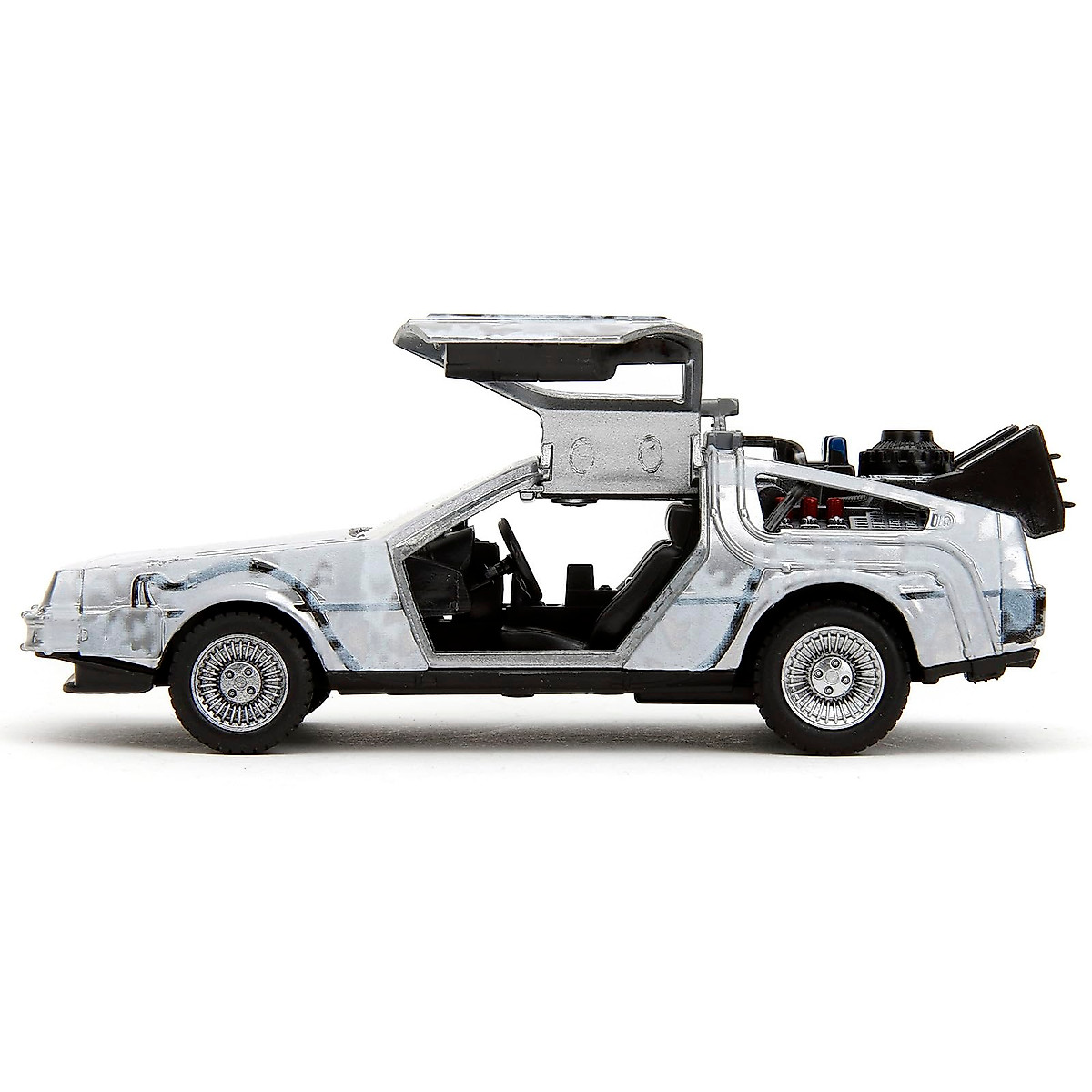 DMC Delorean Time Machine Brushed Metal (Frost Version) Back to The Future (1985) Movie Hollywood Rides Series 1/32 Diecast Model Car by Jada 34785