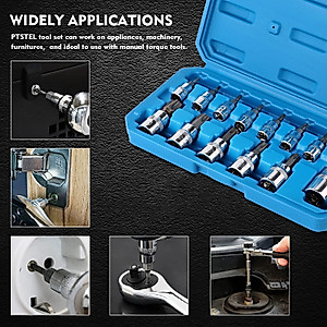 PTSTEL 13Pcs Torx Bit Socket Set T8-T70 CRV Star Sockets 1/4-inch, 3/8-inch & 1/2-inch Drive For Hand Use Work On Cars, Trucks, Appliances, Lawn Equipment, Machinery, and Other Jobs With Storage Case