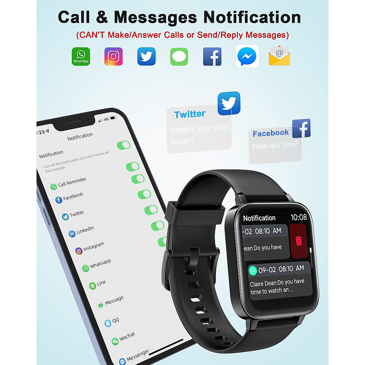 Smart Watch Android Fitness Tracker: 1.7" Smartwatch with Heart Rate SpO2 Sleep Monitor for Men Women, 5ATM Swimming Waterproof Fitness Watches for Android Phones & iPhone Compatible, 112 Sports Modes