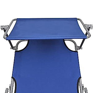 ZQQLVOO Folding Sun Lounger, Foldable Patio Lounge Chair, Outdoor Lounge Chair with Adjustable Awning for Beach, Pool, Terrace, Balcony, Lawn, Easy to Transport, with Canopy Blue Aluminum