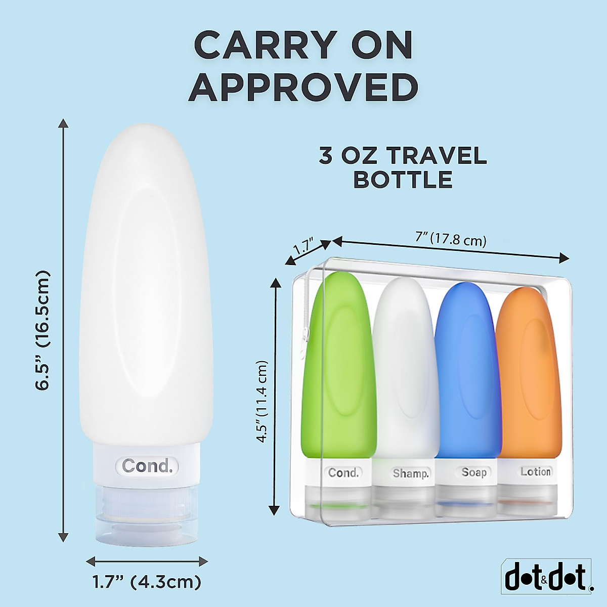 Dot&Dot Leak Proof Travel Bottles for Toiletries - TSA Approved Travel Shampoo Bottles - 3oz Travel Shampoo and Conditioner Bottles - Travel Size Toiletries - 3 oz Silicone Travel Bottles with Labels