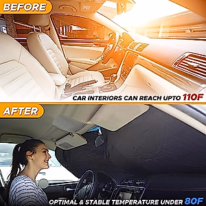 EcoNour Foldable Car Windshield Sun Shade | Sun Shade for Car Windows Blocks UV Rays and Keeps The Heat Out | Foldable Essential Car Accessory for Enhanced Comfort | Large Plus (70 x 42 inches)