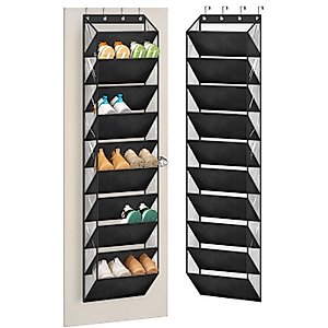 AOODA 10 Tier Clear Over the Door Shoe Organizer Storage, Deep Pockets Large Hanging Shoe Rack for Closet Door, Fit 20 Pairs Shoe Holder Hanger for Sneakers, Boots (Black)