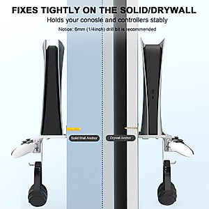 BELOPERA Ps5/Ps4 Wall Mount kit, 6-in-1 PS5 (Disc and Digital) Metal Wall Mount Stand with 2 Detachable Controller Hanging Bracket/Headset Hanger/Remote Box/Charging Cable – White