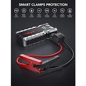 FLYLINKTECH 5000A Car Battery Jump Starter(Up to 9.0L Gas or 8.0L), Portable Car Jump Starter Battery Pack, 12V Jump Box with Safety Jumper Cables, Fast Charge 3.0, Lights, LCD Display