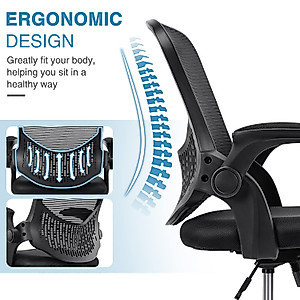 Office Chair, Ergonomic Office Chair Computer Chair Mesh Home Office Desk Chairs with Flip-up Armrests, Rolling Swivel Chair with Lumbar Support Height Adjustable, Black