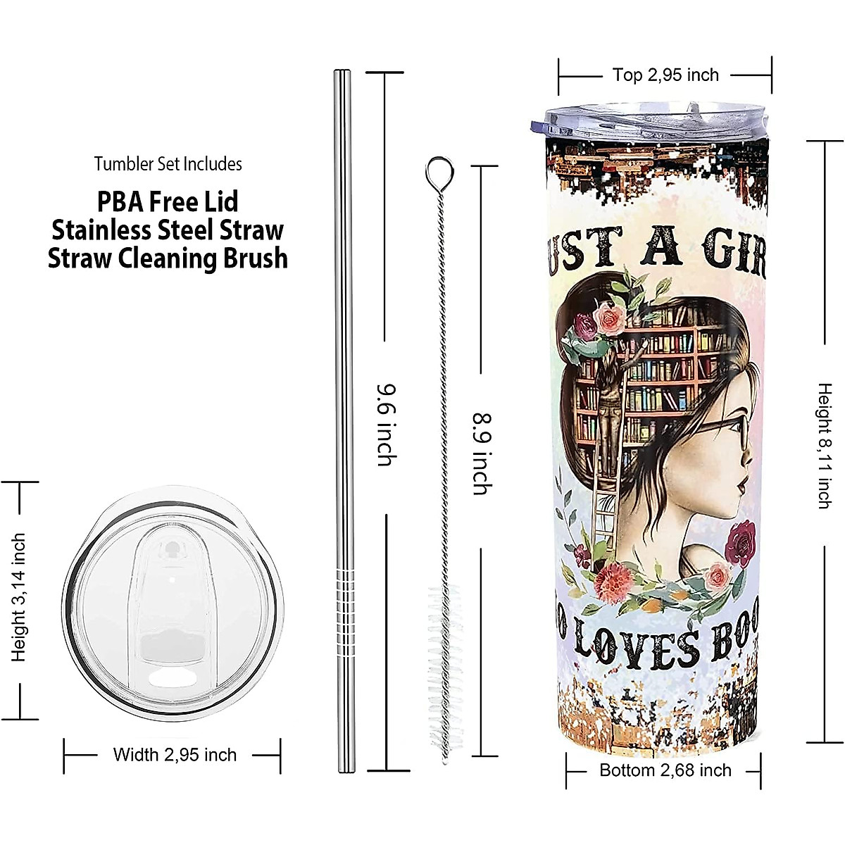 LIERIE8888 Librarian Gifts For Women, Book Lover Travel Coffee Mugs, Book Themed Gifts, Book Reader Gifts For Woman, Bookish Gifts for Woman, Just A Girl Who Loves Books Tumbler with Lid and Straw