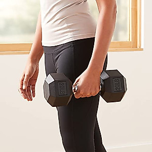 Amazon Basics Rubber Encased Exercise & Fitness Hex Dumbbell, Hand Weight for Strength Training, 20 Pounds, Black