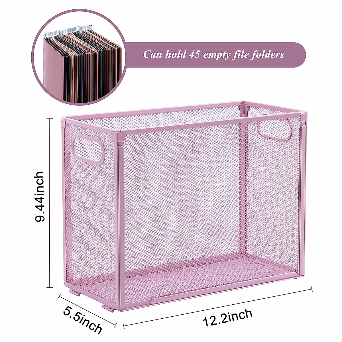 Oterri Hanging File Organizer, Portable Desktop File Organizer Mesh Detachable Foldable File Folder Organizer 12.2*5.5*9.44 inch for Letter Size Folders, File Holders for Office/Home(Pink, 2 Pack)