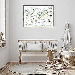 Joocrise Green Kids World Map Wall Art Animal Map Canvas Wall Art Educational Wall Art Nursery Wall Decor World Map Poster Childrens Room Decor Playroom Prints 16x24 Inch Unframed