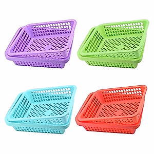 Jucoan 20 Pack Plastic Storage Baskets, 10 x 7.1 x 2.5 Inch Colorful Stackable Desktop Organizer Tray, Classroom Storage Baskets for Pens, Pencils, and Crayon