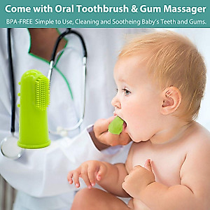 Baby Teething Mitten Panda Teether Mitten with Baby Toothbrush & Massager Teething Glove Mitt Infant Toy(2 Mittens with Toothbrush)