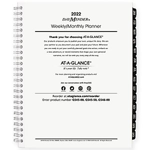 AT-A-GLANCE 2022 Weekly & Monthly Planner Refill for G545 Line Planners by AT-A-GLANCE, 7" x 8-3/4", Medium, Executive, DayMinder (G54550)
