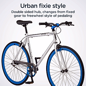 Schwinn Stites Fixie Adult Commuter Road Bike, Single-Speed, 58cm/Large Steel Stand-Over Frame, 700c Wheels, Flip-Flop Hub, Silver