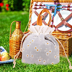 Cabilock Lunch Bag Insulated Folding Lunch Bag Bento Box Drawstring Bag Portable Lunch Holder Daisy Pattern Bento Box Bag Cute Tote