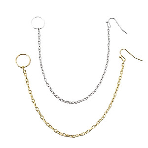 Honbay 2PCS Pierced Indian Nose Rings with Chain Nose to Ear Chain