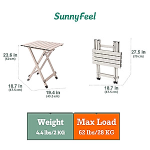 SUNNYFEEL Folding Camping Table - Lightweight Aluminum Portable Picnic Table, 18.5x18.5x24.5 Inch for Cooking, Beach, Hiking, Travel, Fishing, BBQ, Indoor Outdoor Small Foldable Camp Tables