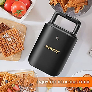 Mini Waffle Maker, Waffle Iron, Non-Stick 2-in-1 Waffle Machine with Removable Plates, Belgian Waffle Maker with Easy to Clean, Black