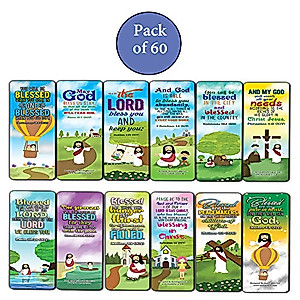 God's Blessing Christian Living Bookmarks (60-Pack) - Church Memory Verse Sunday School Rewards - Christian Stocking Stuffers Birthday Party Favors Assorted Bulk Pack