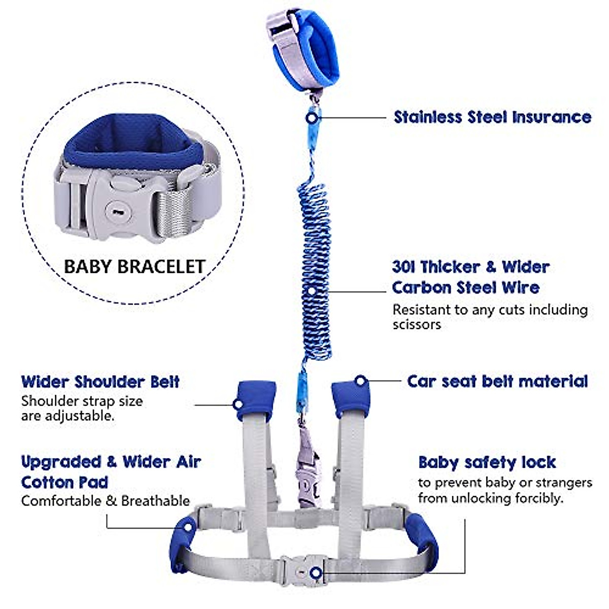 Child Backpack Leash for Toddlers & Kids | 98Inch Lengthen Child Safety Walking Leash -Blue