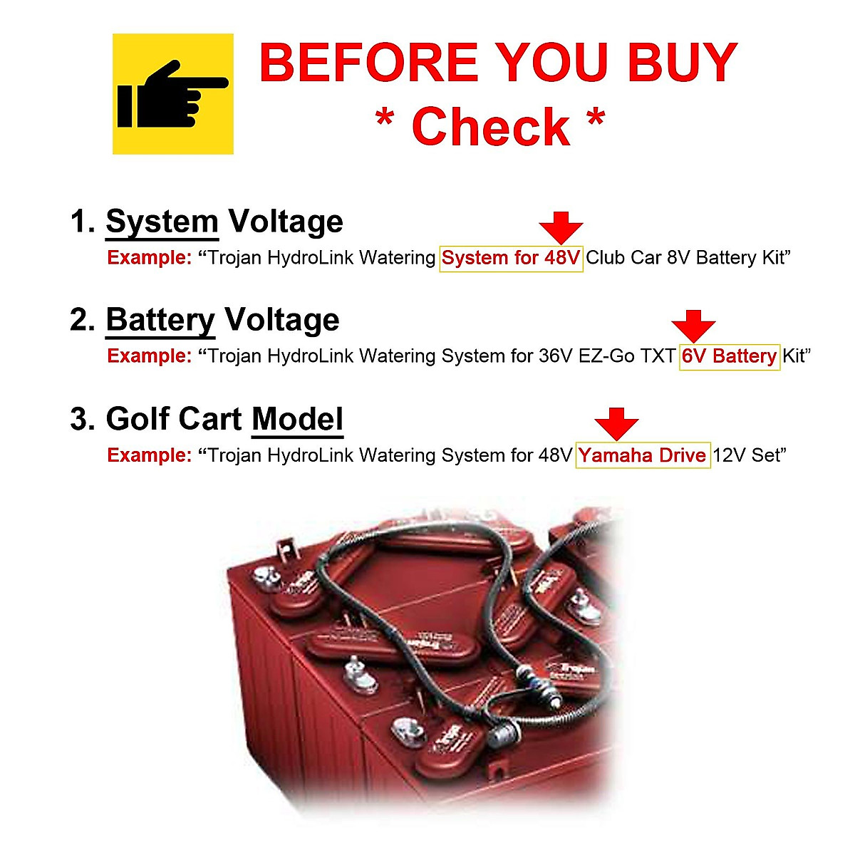 Trojan HydroLink Watering System for 12V Universal 6V Battery Kit