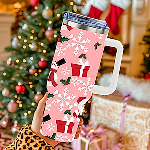 Personalized Christmas Tumbler - Custom 40 Oz Tumbler with Handle Straw Lid,Customized Name Insulated Xmas Tumbler Coffee Mug Stainless Steel Travel Mug, Gifts for Women Men Christmas Gift