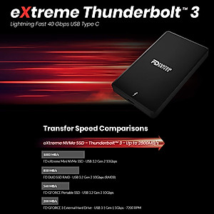 Fantom Drives Extreme 1TB External SSD - 2800MB/s, Thunderbolt 3 and 4, USB Type-C, Aluminum, 3D NAND TLC, TB3X-2300N1TB