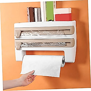 Holibanna Shelf Multi-Function Cutter Mounted Towels Multi- Towel Khaki in Wall- Stand Film Plastic Tools Function Supplies Sauce Four- Cling Kitchen with Multifunctional Holder Tool Mount