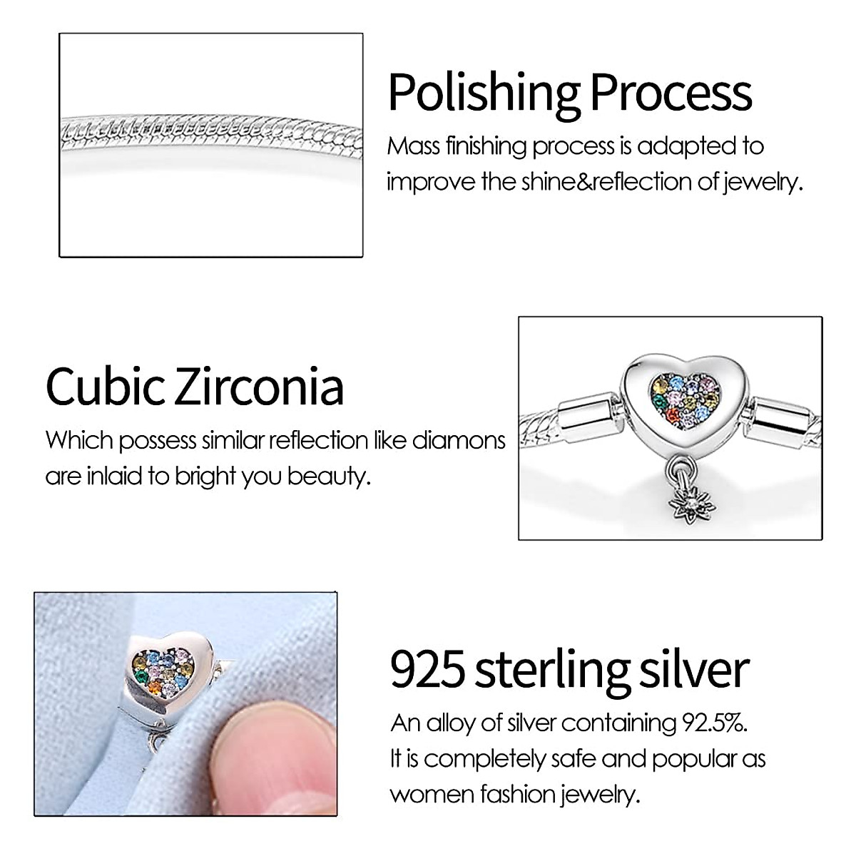 KUNSIR 925 Sterling Silver Palm Clasp Snake Chain Bracelet Basic Charm Bracelets Fit Any PDL Charm, with for Teen Women